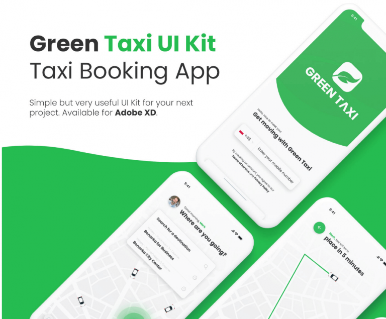 Green Taxi App Ui Kit - Free XD Resource | Adobe XD Elements