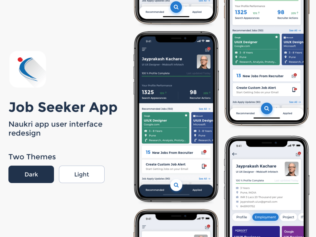 Job Seeker App UI Kit - Free XD Resource | Adobe XD Elements