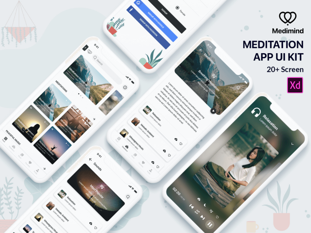 Meditation App UI Kit - Free XD Resource | Adobe XD Elements