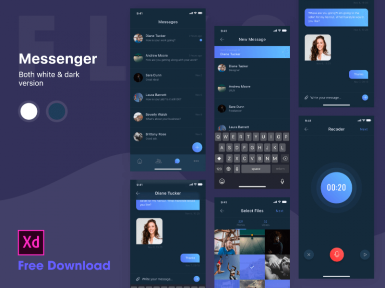Messenger Dark Mode - Free XD Resource | Adobe XD Elements