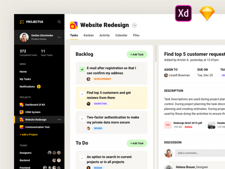 Project Management Tool - Free XD Resource | Adobe XD Elements