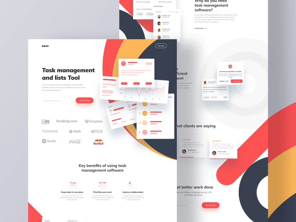 Task Manager Landing Page - Free XD Resource | Adobe XD Elements