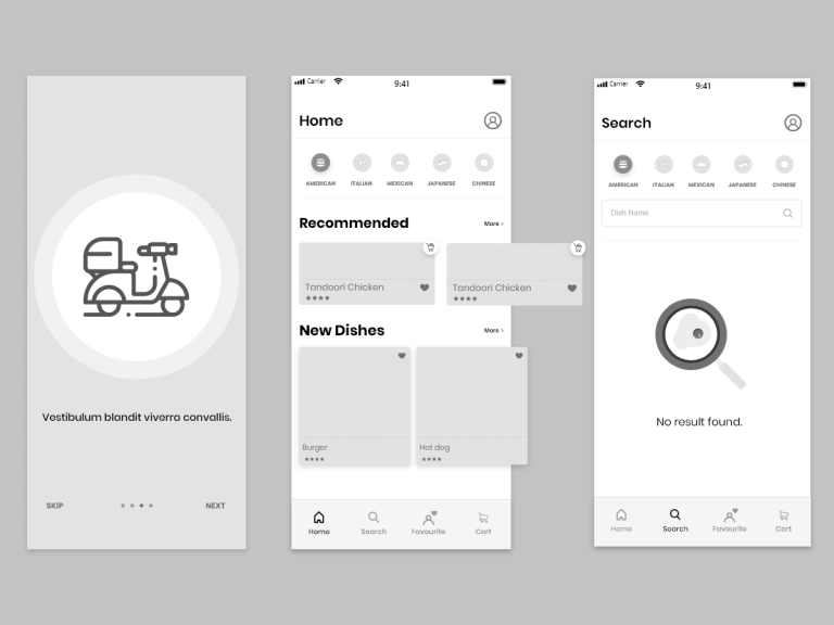 iOS Food App Wireframe - Free XD Resource | Adobe XD Elements