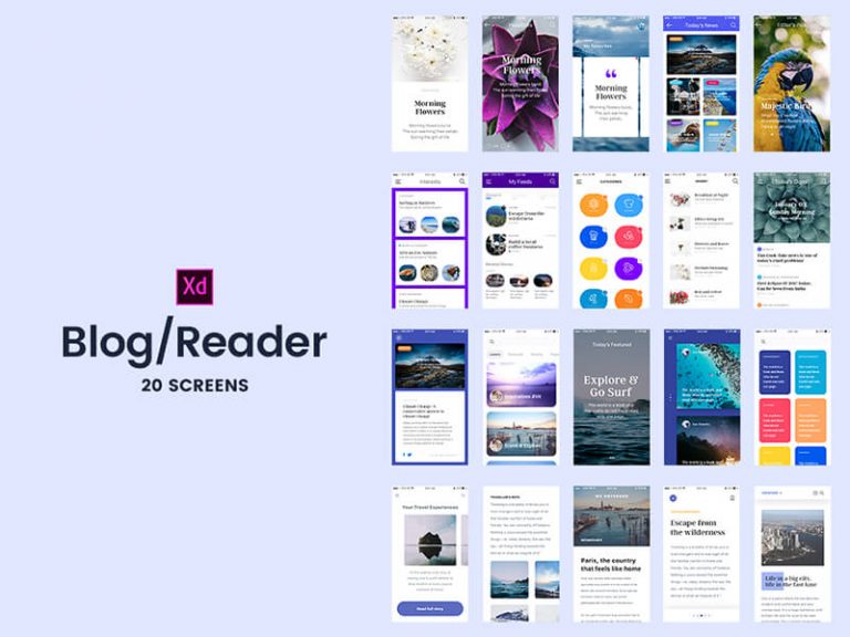 20 Blog/Reader Screens - Free XD Resource | Adobe XD Elements