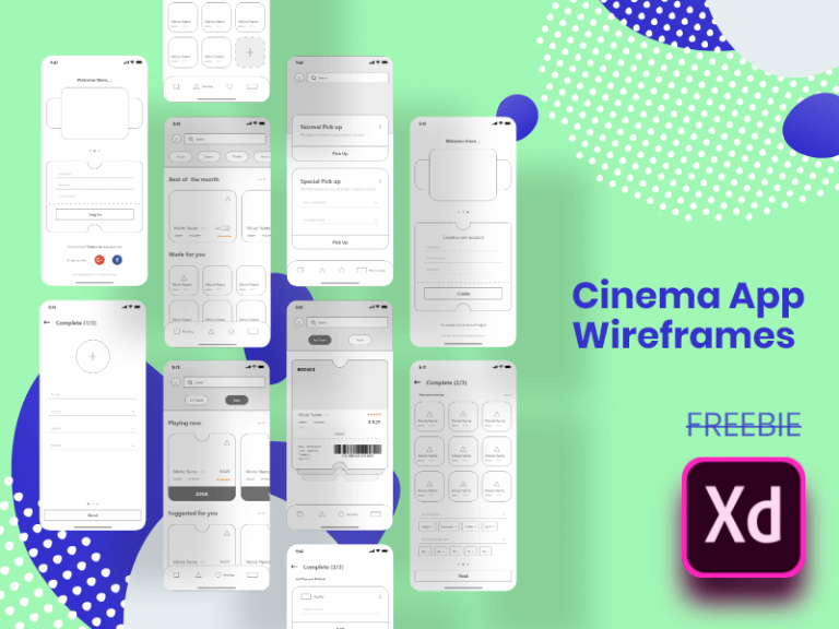 Cinema App Wireframes - Free XD Resource | Adobe XD Elements