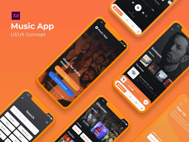 Music App - Free XD Resource | Adobe XD Elements