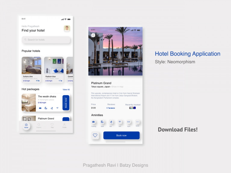 Hotel Booking Neomorphic App - Free XD Resource | Adobe XD Elements