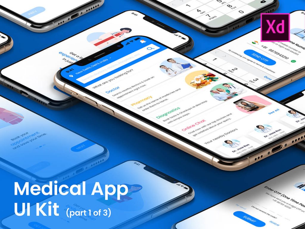 Medical App UI Kit - Free XD Resource | Adobe XD Elements