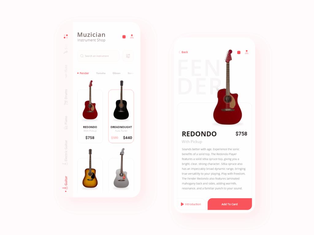 Muzician Instrument Shop - Free XD Resource | Adobe XD Elements