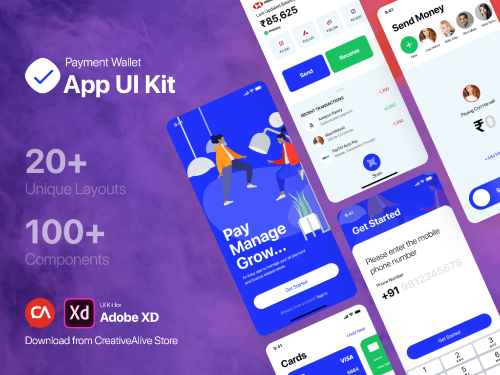 Payment Wallet Mobile app - Free XD Resource | Adobe XD Elements