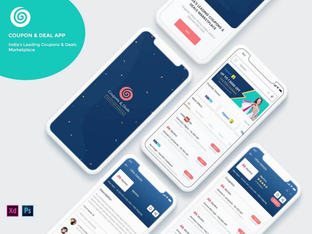 Coupon & Deal Mobile App - Free XD Resource | Adobe XD Elements