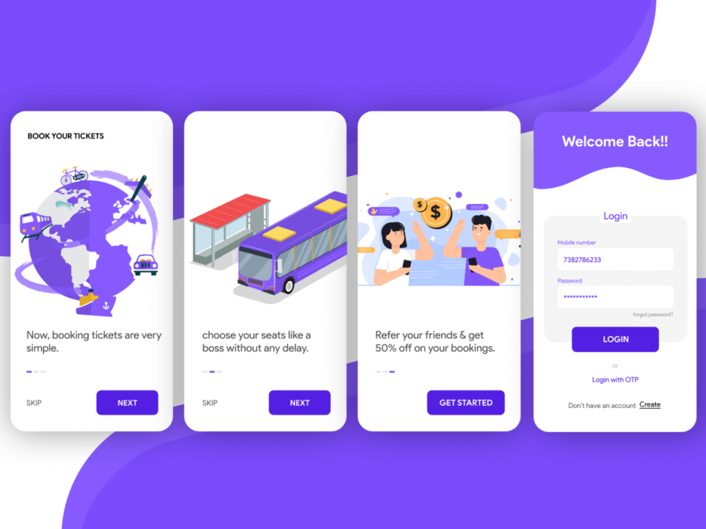 Tickets Booking Onboarding - Free XD Resource | Adobe XD Elements