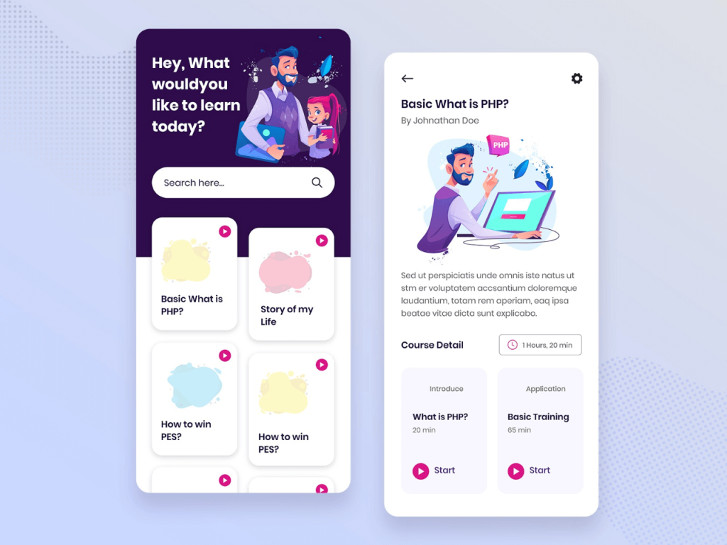 Education App for Learning - Free XD Resource | Adobe XD Elements