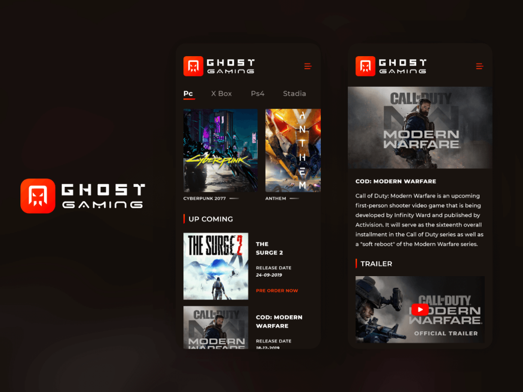 Ghost Gaming App - Free XD Resource | Adobe XD Elements