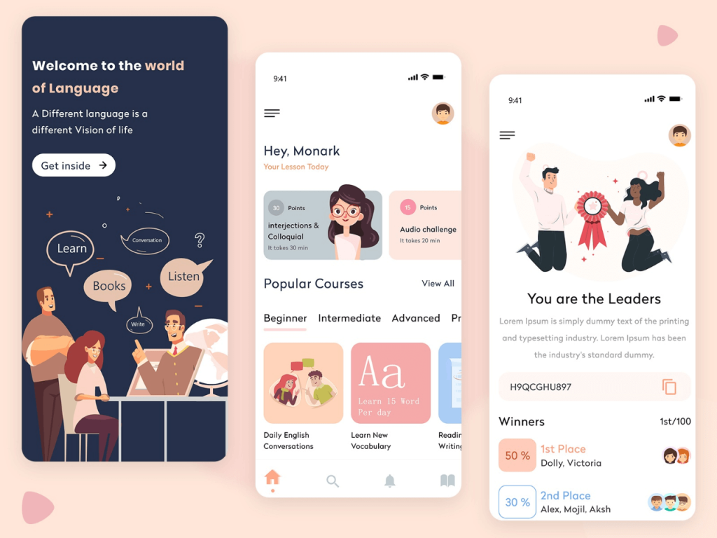 Best Language Learning App - Free XD Resource | Adobe XD Elements