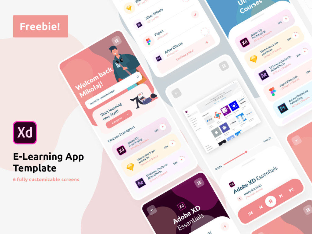 E-learning App UI Kit - Free XD Resource | Adobe XD Elements