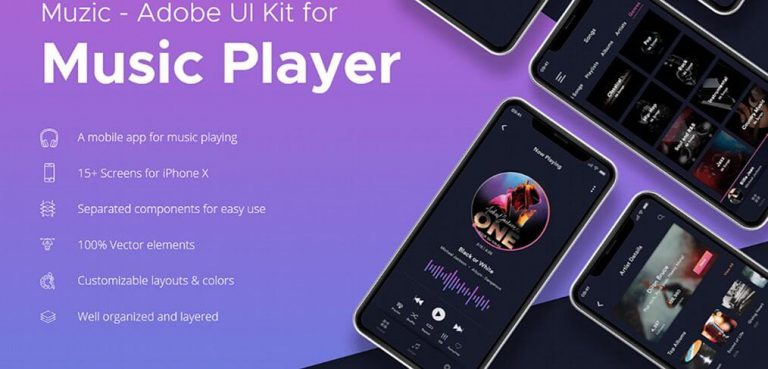 Muzic - Music UI Kit - Free XD Resource | Adobe XD Elements