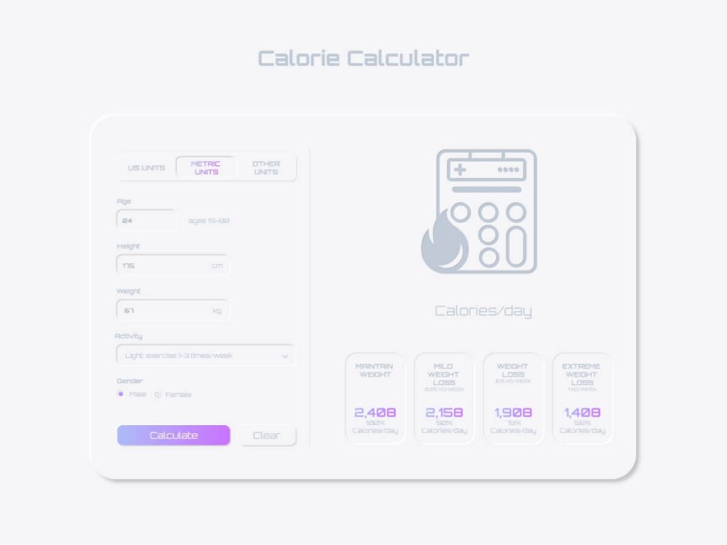 Calorie Calculator Web UI Kit - Free XD Resource | Adobe XD Elements