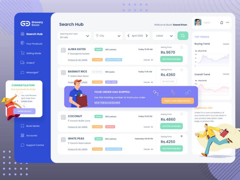 Grocery Dashboard - Free XD Resource | Adobe XD Elements