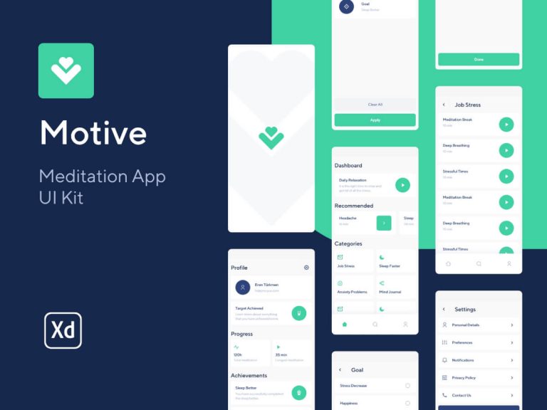 Meditation App UI Kit - Free XD Resource | Adobe XD Elements