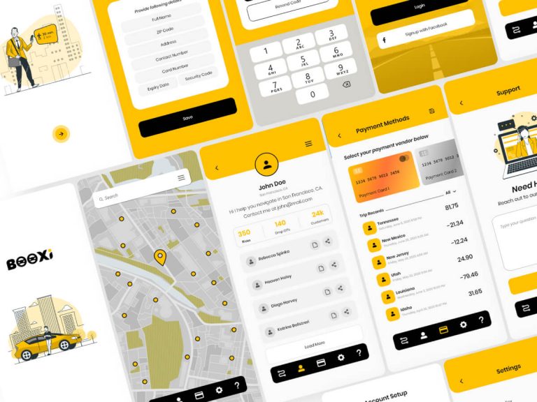 Taxi App UI Kit - Free XD Resource | Adobe XD Elements