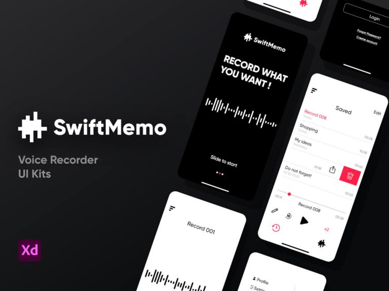Voice Recorder UI Kit - Free XD Resource | Adobe XD Elements