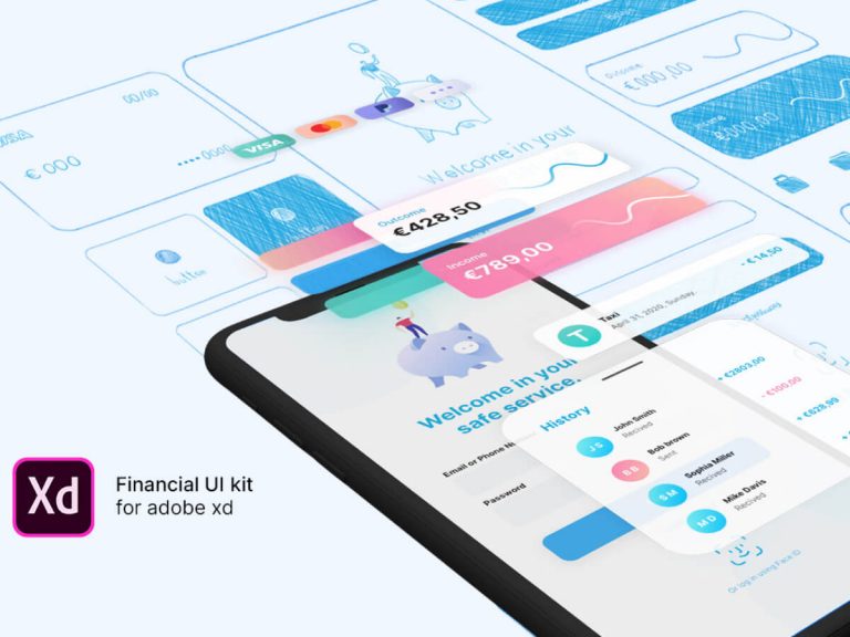 Financial App UI Kit - Free XD Resource | Adobe XD Elements