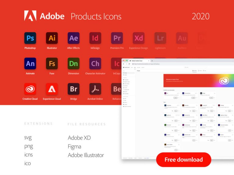 Adobe Products Icons 2020 - Free XD Resource | Adobe XD Elements