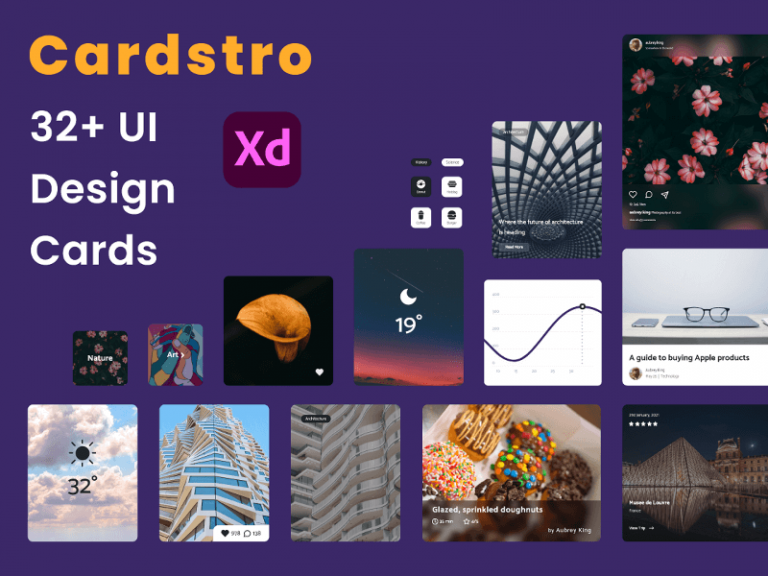 Cards Pack UI Kit - Free XD Resource | Adobe XD Elements