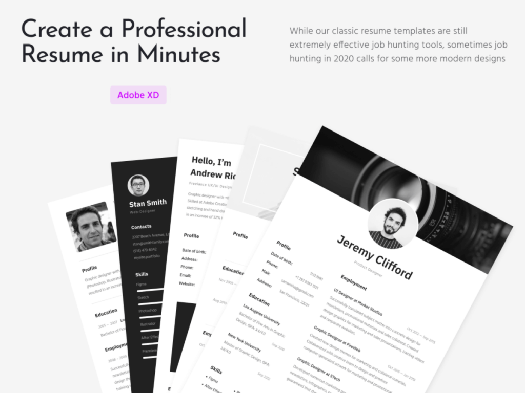 Resume Templates Free XD Resource Adobe XD Elements