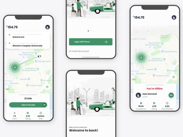 Taxi Service UI Kit - Free XD Resource | Adobe XD Elements