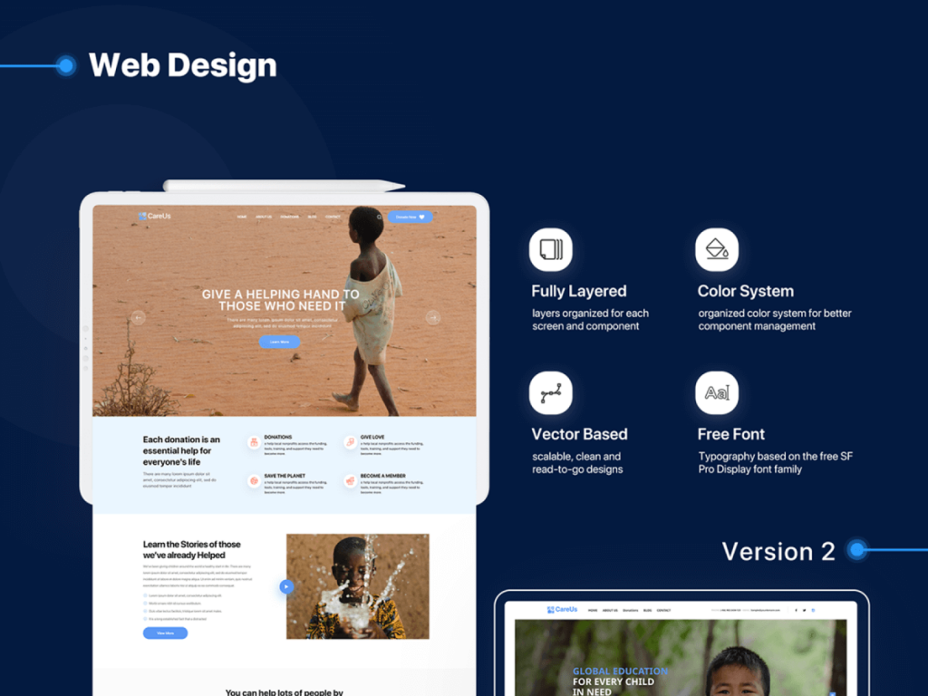 Charity Homepage UI kit - Free XD Resource | Adobe XD Elements